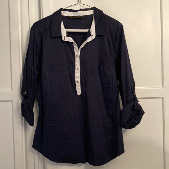 Zara | Tops | Zara Basic Classic Navy Shirt | Poshmark
